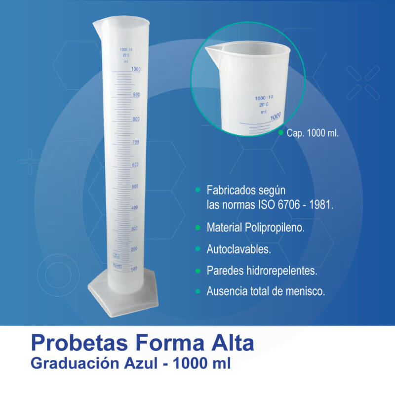 Probeta Graduada Forma Alta Azul 1000ml - ICB Empresa Mexicana