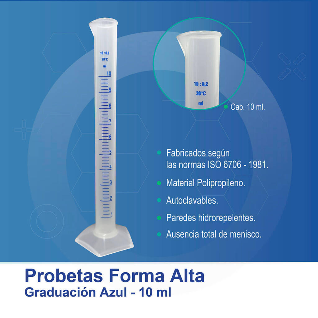 Probeta Graduada Forma Alta Azul 10ml - ICB Empresa Mexicana